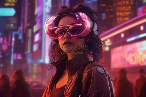 Vr 안경 사이버 펑크 스타일 인공 지능을 입고 여자의 초상화 생성 사진 무료 다운로드 Lovepik