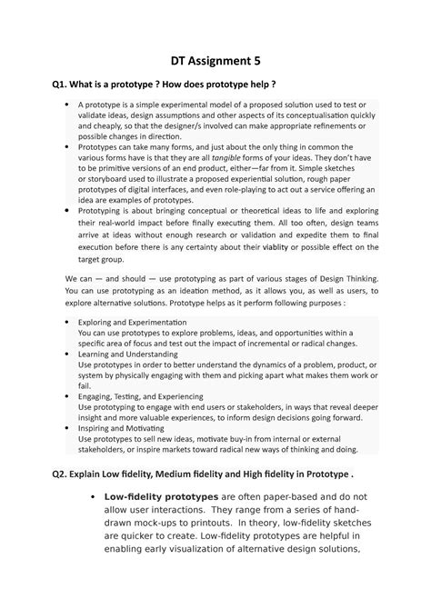 dt assignment 5 a prototype is a simple experimental model of a