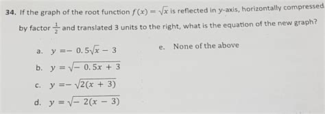 Solved If The Graph Of The Root Function F X Sqrt X Is Reflected In Y Axis Horizontally