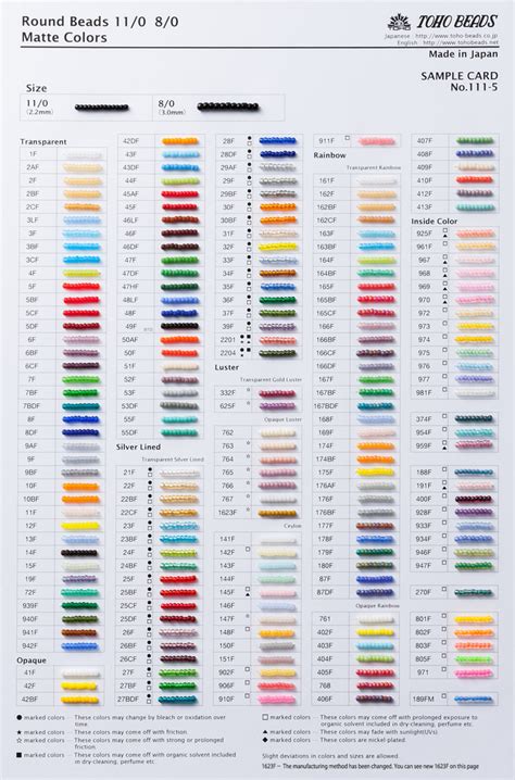 Toho Beads Sample Card