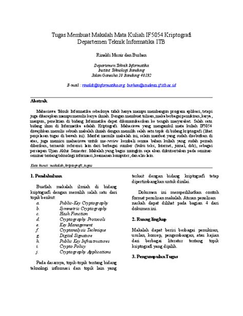 Doc Tugas Membuat Makalah Mata Kuliah If5054 Kriptografi Departemen Teknik Informatika Itb
