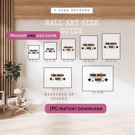 Mockup Wall Art Size Guide 9 X 11 11 X 14 12 X 18 16 X 20 18 X 24 20 X 30 24 X 36