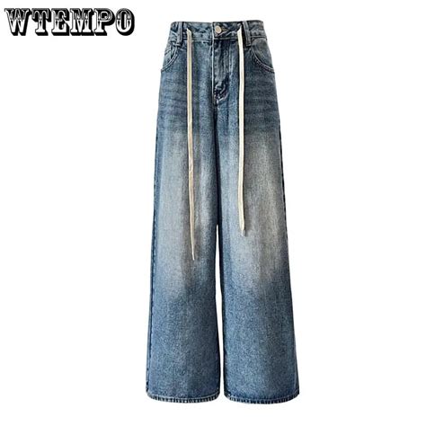 Винтидж дънки с широки крачоли с висока талия Дамски есенни дамски панталони с широки крачоли с