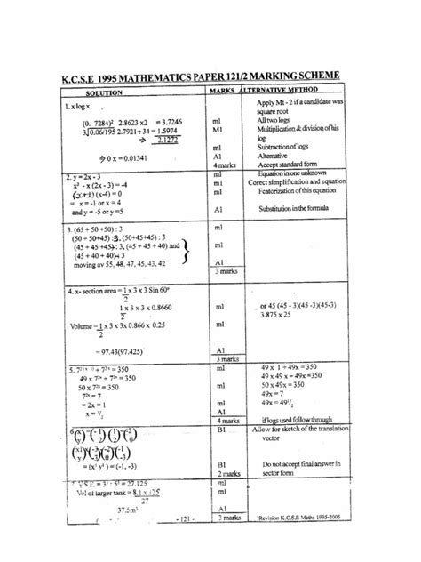1995 Kcse Mathematics Paper 2 Answers Pdf