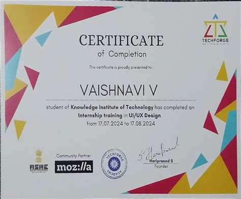 Vaishnavi Venkatesh On Linkedin Interncompletion Ui Techforge