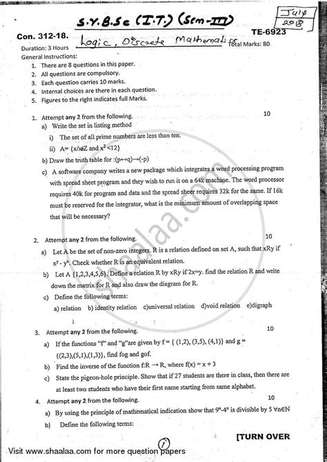 Logic And Discrete Mathematics 2017 2018 Bsc It Information Technology Semester 3 Sybsc It