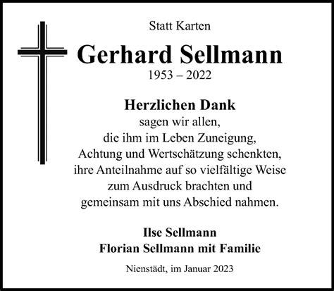 Traueranzeigen Von Gerhard Sellmann Trauer Anzeigen De