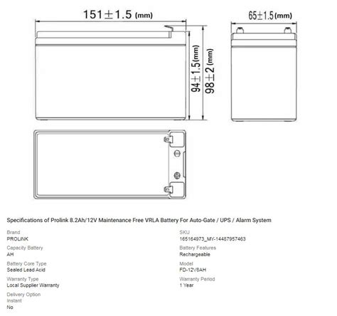 Prolink 12v Maintenance Free Vrla Ups Battery 82ah