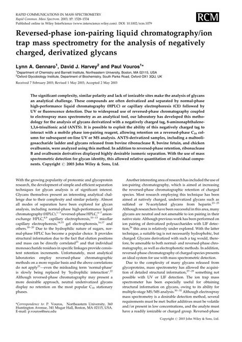 Pdf Reversed Phase Ion Pairing Liquid Chromatography Ion Trap Mass Spectrometry For The