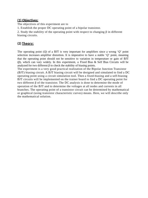 Exp6study Of Bjt Biasing Fixed Bias And Self Bias Circuits Pdf