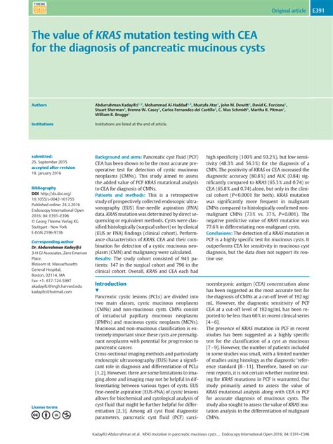 Pdf The Value Of Kras Mutation Testing With Cea For The Diagnosis Of