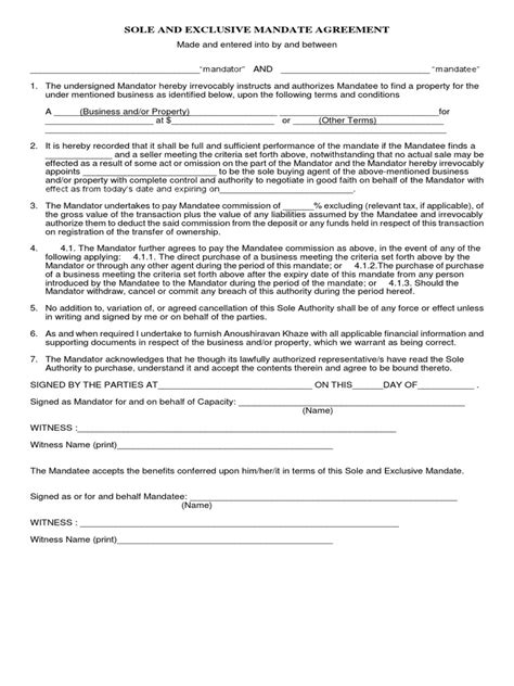 Sole Mandate Agreement Template