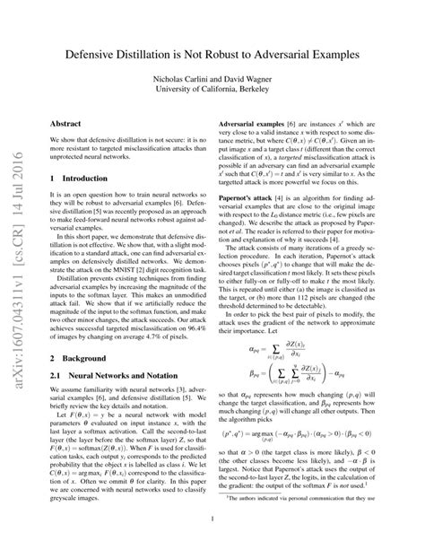 Defensive Distillation Is Not Robust To Adversarial Examples Deepai