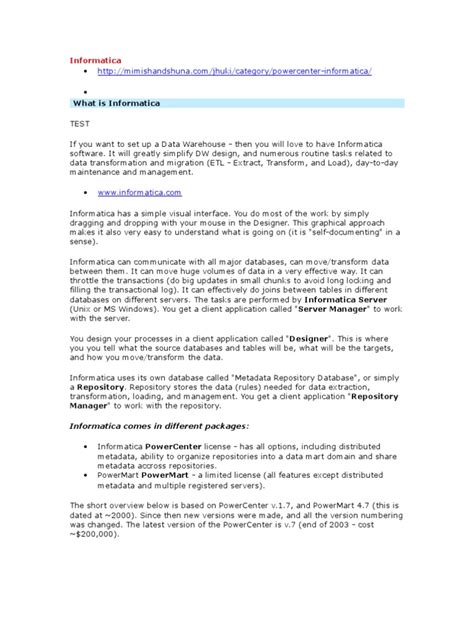 Powercenter Informatica Tutorials Pdf Data Warehouse Computer Data
