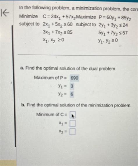 Solved In The Following Problem A Minimization Problem The Chegg Com