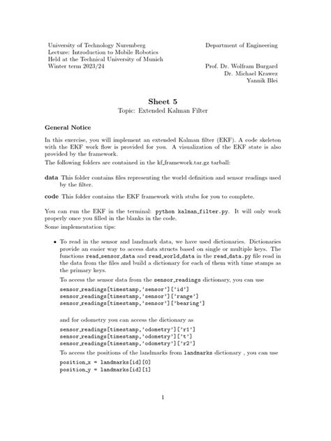 Mobile Robotics Excercise Sheet 5 Pdf