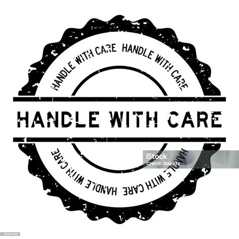 그런지 블랙 핸들 과 케어 워드 라운드 고무 씰 스탬프 에 화이트 배경 스티커에 대한 스톡 벡터 아트 및 기타 이미지 스티커 우편 라벨 Istock