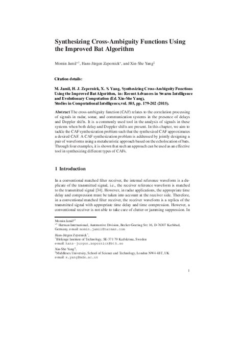 Pdf Synthesizing Cross Ambiguity Functions Using The Improved Bat