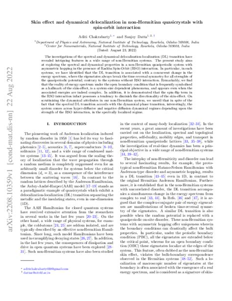 Pdf Skin Effect And Dynamical Delocalization In Non Hermitian Quasicrystals With Spin Orbit