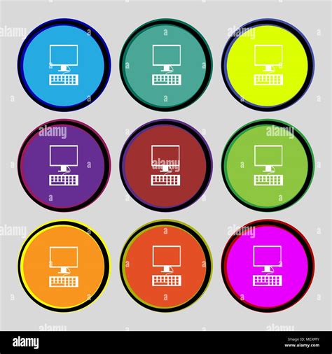 Computer Monitor And Keyboard Icon Set Colourful Buttons Vector Illustration Stock Vector
