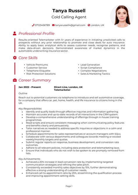 Cold Calling Cv Example Guide Get Hired Fast