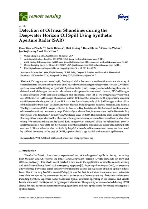 Pdf Detection Of Oil Near Shorelines During The Deepwater Horizon Oil