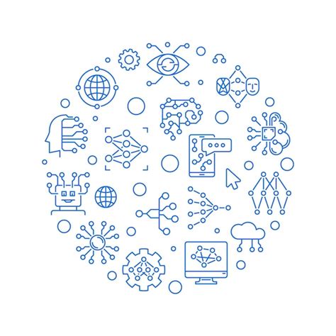 Premium Vector Ml Or Machine Learning Concept Round Line Blue Banner