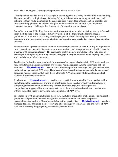 Unpublished Thesis Apa Style Pdf Thesis Citation