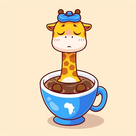 Premium Vector Cute Giraffe Fever In Coffee Cartoon Vector Icon