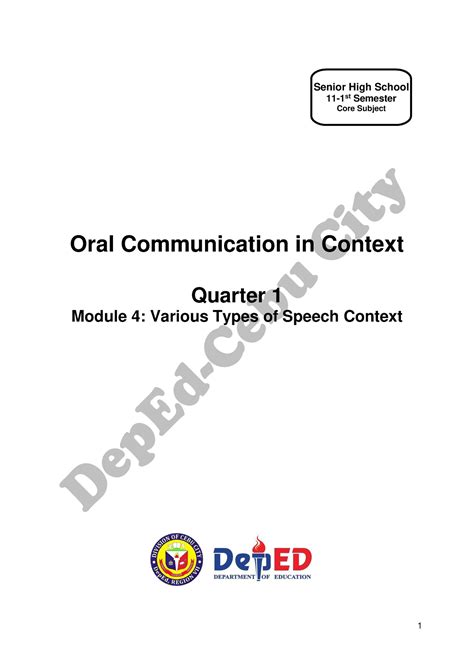 4 Q1 Oral Com Oral Communication Module 4 Quarter 1 Oral Communication In Context Quarter 1