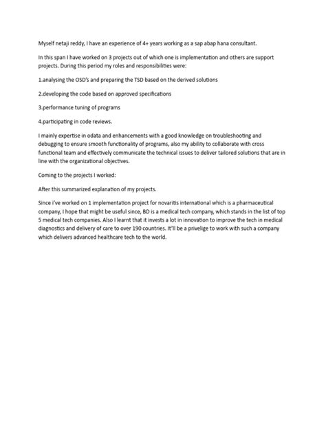 Myself Introduction For Sap Abap Pdf Business