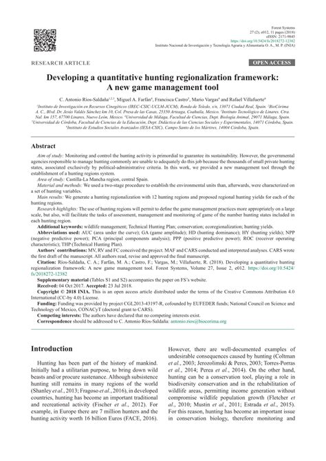 Pdf Developing A Quantitative Hunting Regionalization Framework A