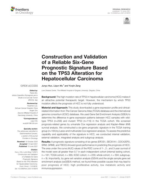 Pdf Construction And Validation Of A Reliable Six Gene Prognostic