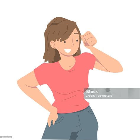 흥분 여자 캐릭터 보고 누군가 꽉 그녀의 주먹 시연 관심 벡터 일러스트 개념에 대한 스톡 벡터 아트 및 기타 이미지 개념 공유 개념 긍정적인 감정 표현 Istock