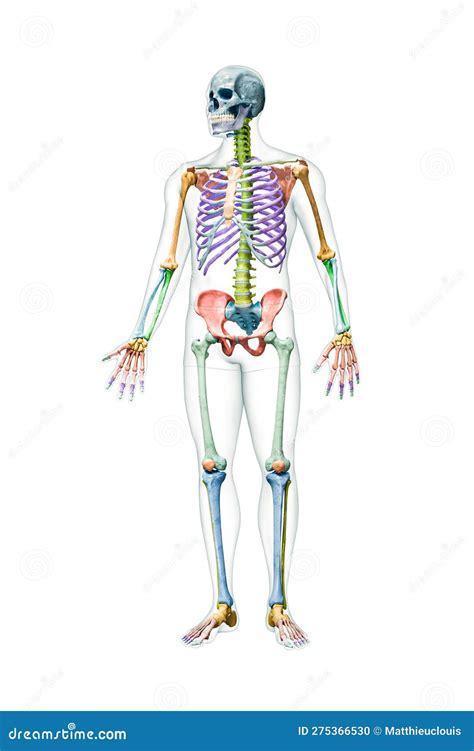 Front View Of The Full Human Male Skeleton With Body 3d Rendering