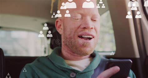 Image Of People Icons And Data Processing Over African American Albino