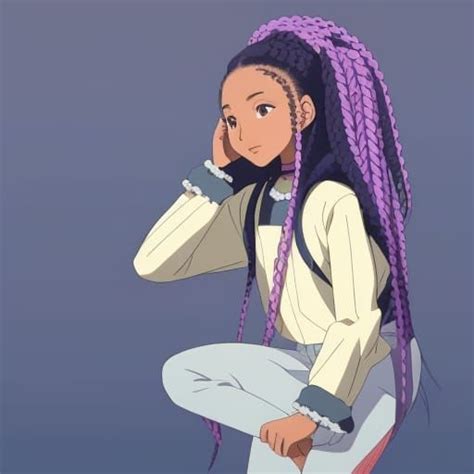 Cute Black Anime Girl With Long Hair In Box Braids With Her Hair Tied