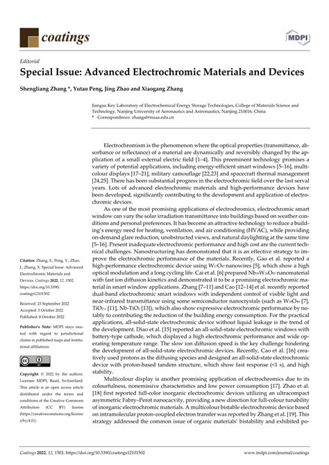 Pdf Special Issue Advanced Electrochromic Materials And Devices