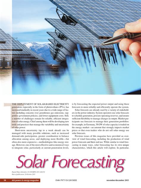 Ieee Solar Forecasting Methods Challenges And Performance Pdf Numerical Weather Prediction