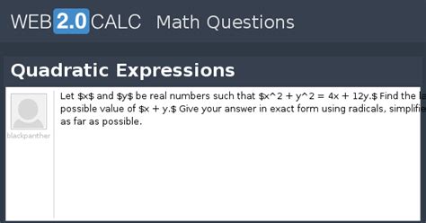 View Question Quadratic Expressions