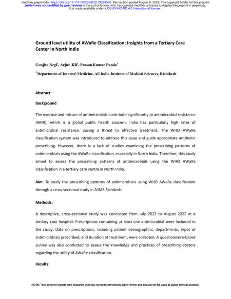 Pdf Ground Level Utility Of Aware Classification Insights From A Tertiary Care Center In