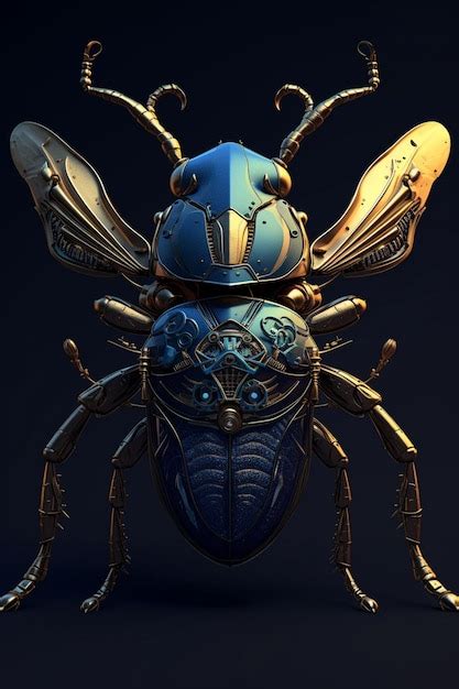 Premium Ai Image A Blue And Gold Bug With A Large Head And A Large Eye