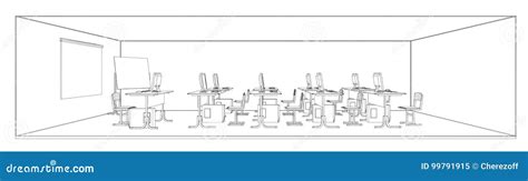Computer Class With Tables And Computers Stock Vector Illustration Of