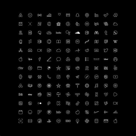 Professional Ios Dark Black And White Icon Set IPhone App Covers Aesthetic Icons