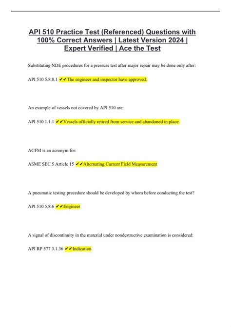 Api 510 Practice Test Referenced Questions With 100 Correct Answers