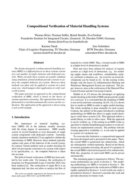 Pdf Compositional Verification Of Material Handling Systems