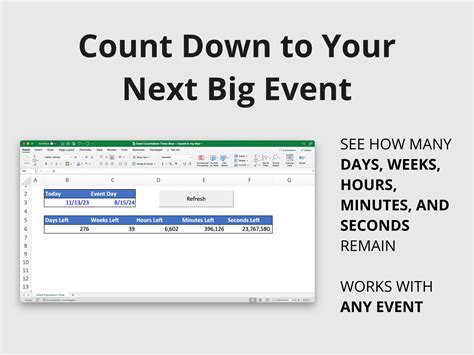 Event Countdown Timer For Microsoft Excel Countdown Timer Spreadsheet