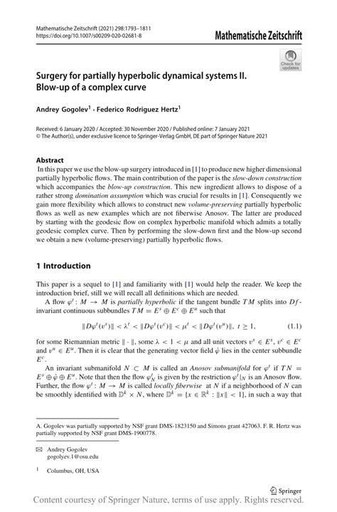 Surgery For Partially Hyperbolic Dynamical Systems Ii Blow Up Of A Complex Curve Request Pdf