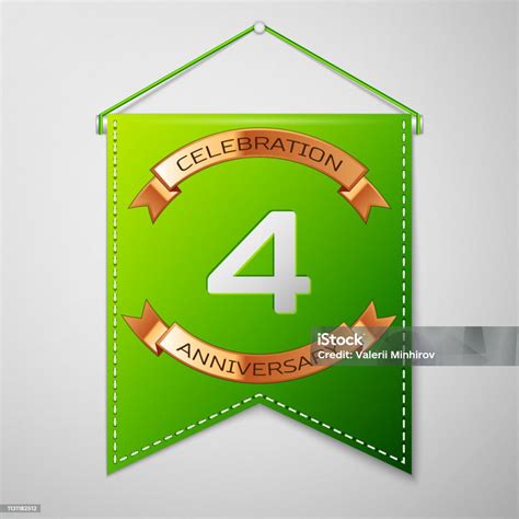 회색 배경을 통해 4 개 년 기념일 축 하 디자인 비문 현실적인 녹색 페 넌 트 황금 리본 당신의 생일 파티를 위한 다채로운 템플릿 요소 벡터 일러스트 0명에 대한 스톡