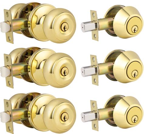 3 Pack Keyed Alike Entry Door Knob And Single Cylinder Deadbolt Lock Combo Set Front Door Entry